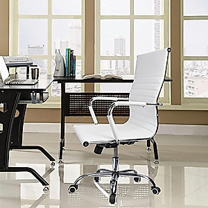Devoko Office Desk Chair Mid Back Leather Height Adjustable Swivel Ribbed Chairs Ergonomic Executive Conference Task Chair with Arms (White)