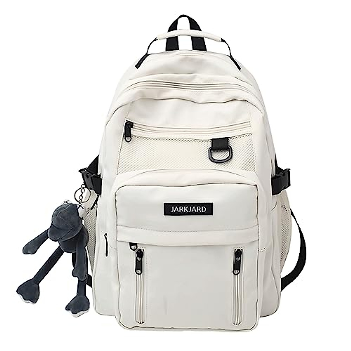 JARKJARD Cute Aesthetic Backpack Kawaii Backpack for School with Cute Pendant Casual Daypack Middle Student Travel College Bookbag for Girls Large Capacity(White)