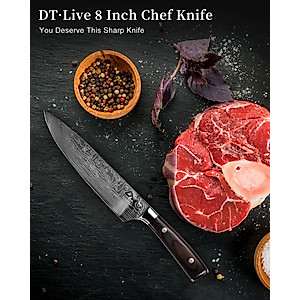 DT·Live Chef Knife, 8 Inch High Carbon German Stainless Steel Sharp Kitchen Knife for Chopping and Slicing, with Gift Box and Knife Cover, Full Tang, Ergonomic Wooden Handle