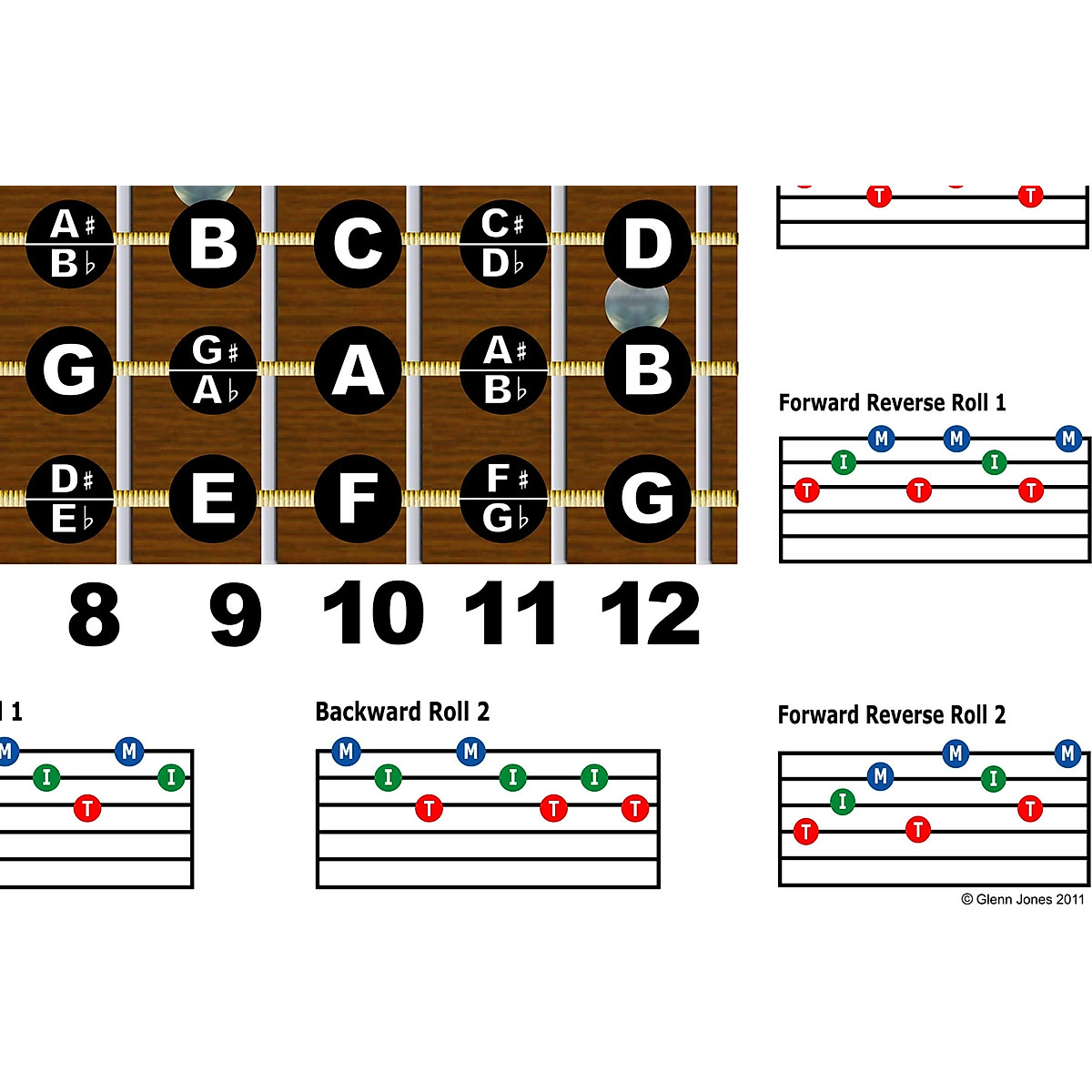 Dobro G Tuning Resonator Guitar Fretboard Note & Rolls Chart - Beginners & Intermediate Instructional Easy Poster Chords 11x17 | A New Song Music