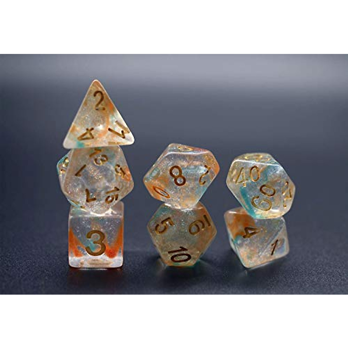 Dice DND Polyhedral Dice RPG Dice for Dungeons and Dragons,Pathfinder,MTG,D&D,Role Playing Game Orange Green Transparent Dice with Color Changing Glitter