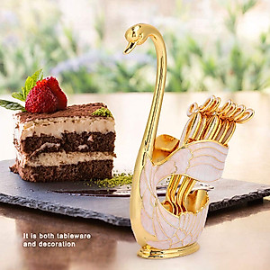 Watris Veiyi Coffee Spoons Set, Dessert Spoons Set, 6PCS Tea Spoons with Swan Base Holder, Metal Coffee Spoon Organizer, Stainless Steel Small Spoons for Coffee Cake Dessert Ice Cream Tea Fruit (Gold)