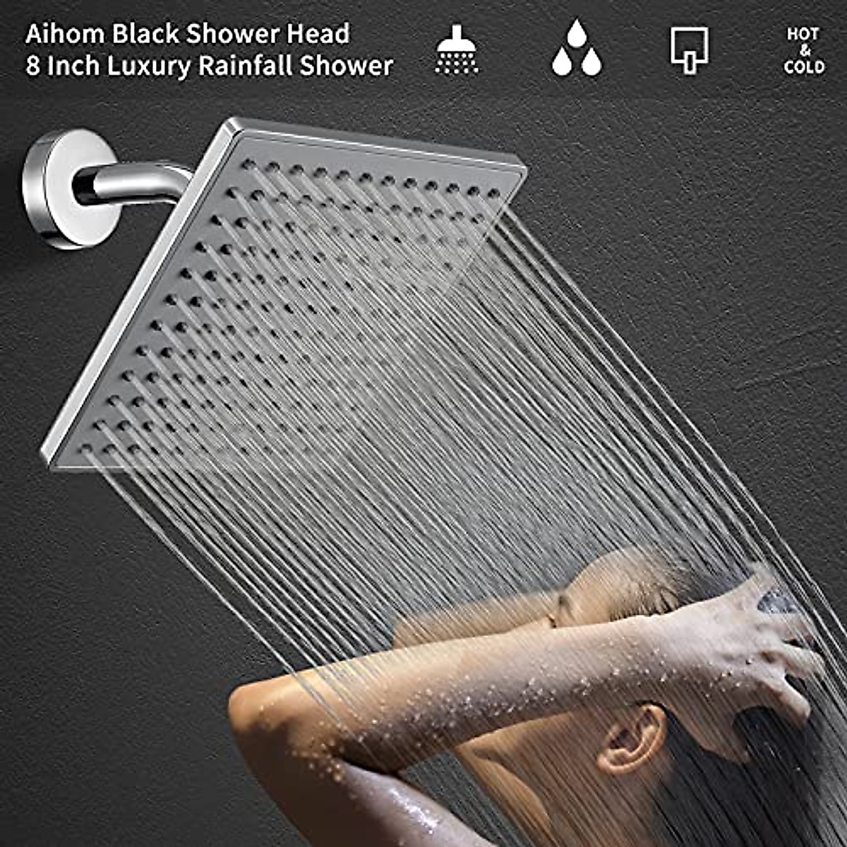 Aihom Shower Faucet Set Chrome, 8-Inch Rainfall Shower Head & Stainless Steel Shower Arm, Single Function Shower System with Single Handle Brass Rough-in Valve, Shower Trim Kit