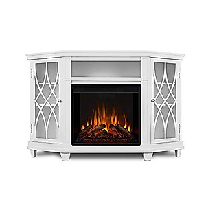 BOWERY HILL Modern Wood Corner Fireplace TV Stand for TVs up to 56" in White