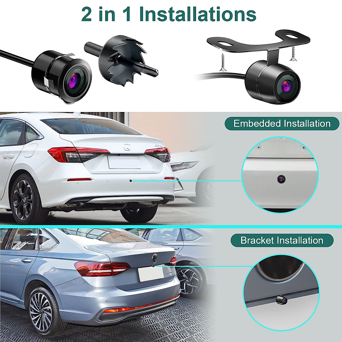 Reverse Backup Camera, Rear View Camera Wide Angle View Universal Car Camera CVBS Rear Front Camera for Cars, SUVs, RVs, Vans
