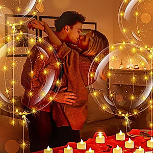 4 Pcs 36 Inches Light up Clear Bobo Balloons Valentine's Day Large Glow LED Balloons with String Lights Jumbo Transparent Balloons for DIY Wedding Banquet Party Anniversary (Warm White Light)