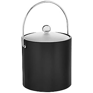 Kraftware Bartenders Choice Fun Colors Collection Ice Bucket 3-Quart, Black, Double Wall Construction, Keep Ice Perfectly Chilled, Hotel Ice Bucket, Guest Room Bar Area Ice Bucket, Bale Handle