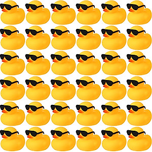 Chivao 36 Pcs Mini Rubber Ducks with 36 Sunglasses Rubber Ducks in Bulk Bathtub Duckies Toys for Kids Christmas Valentine's Day Gifts Birthday Party Favors Cruise(Yellow, Duck with Sunglasses)