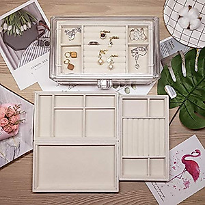 HerFav Acrylic Jewelry Organizer Box with 3 Drawers, Clear Jewelry Boxes for Women Earring Rings Bangle Bracelet and Necklace Holder Storage Velvet Jewelry Display Case