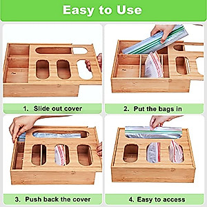 keleywood Bamboo Bag Storage Organizer for Kitchen Drawer, Ziplock Bag Organizer, Compatible with Gallon, Quart, Sandwich and Snack Variety Size Bag