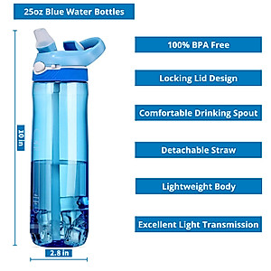 LBRG Water bottles with Locking Lid,Travel water bottle,Water bottle with straw,and Sports water bottle with Clip handle- Tritan water bottle(Blue)