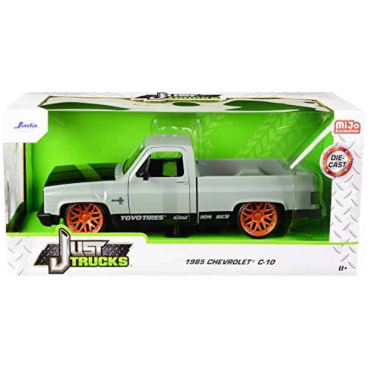 1985 Chevy C-10 Pickup Truck Matt Gray with Matt Black Hood Just Trucks Series 1/24 Diecast Model Car by Jada 33610