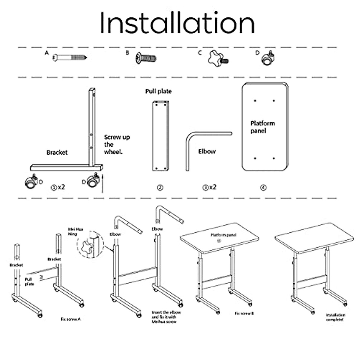 Learn Office Computer Table Mobile Desk Height Adjustable Laptop Table Movable Computer Desk for Small Space Computer Workstations for Home Office with Lockable Caster (Color : A)