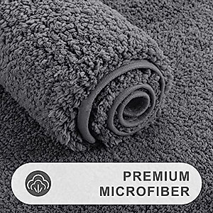 Buganda Microfiber Bathroom Rugs (24 x 17, Grey) Shaggy Soft and Absorbent, Non Slip, Thick Plush, Machine Washable Bath Mat and Bath Rugs for Bathroom