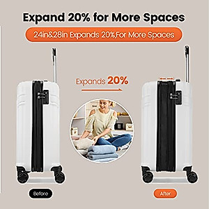 PRIMICIA GinzaTravel Luggage Sets 3 Piece Expandable Suitcases with Wheels PC+ABS Durable Hardside Luggage sets TSA lock (White, 3-Piece Set(20"/25"/29"))