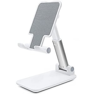 bodbop Cell Phone Stand for Desk Mobile Phone Holder Desktop Cell Phone Bracket Desk Foldable Phone Support Dock Compatible with iPhone Pro Max Plus Android Smartphone Stands Tabletop Holders (White)