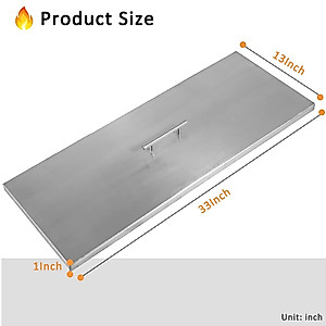 Marada Square Metal Fire Pit Cover Lid 33" x 13" x 1" Fire Pit Cover Rectangular Heat Resistant Stainless Steel Lid 1.5 mm Thick for Burner Pan
