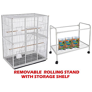 64" Extra Large Wrought Iron Side Nesting Box Doors for Flight Breeding Canary Parakeet Cockatiel Lovebird Finch Bird Flight Home Cage with Removable Rolling Stand