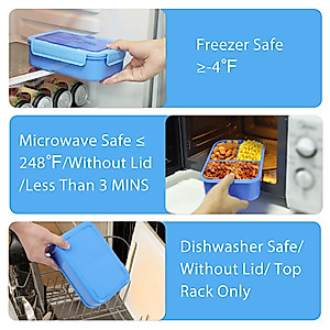 Caperci Classic Bento Lunch Box for Adult & Older Kids - Leakpoof 47 oz 3-Compartment Lunch Containers for Adults and Teens, Built-in Utensil Set, Ideal for On-the-Go, Blue