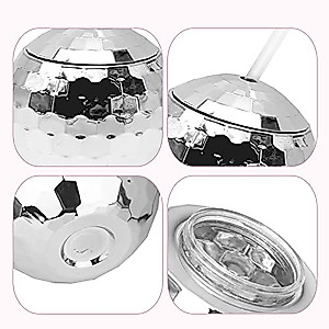 ZUDKSUY Disco Ball Cups Disco Ball Drink Tumbler 1970s Disco Ball Cups with Lid and Straw, Disco Flash Ball Cocktail Cups for Graduation Anniversary Party Wine Cup Tea Bottle, Silver, Set of 4