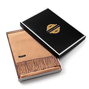 Velanio Cashmere Throw Blanket with Fringe | 60 x 54 Inch Super Soft Warm Blankets & Throws for Home, Travel | Makes A High End, Thoughtful Gift Idea | (Camel)