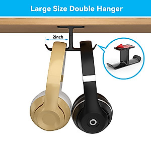 Yocice Upgraded Headphone Stand Hanger,Headset Holder Mount, Hook of Double Hanging Design with Strong Adhesive Tape for Headphones,H02U-Black-1PCS(Double Hanging)