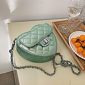 Women Girls Cute Heart Shaped Chain Shoulder Bag Plaid Embroidery Leather Evening Clutch Bag Crossbody Purse