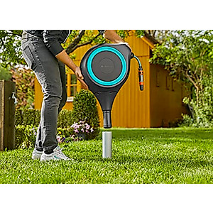 Gardena 18614-20 66 Foot Auto Retractable Hose Reel on Metal Spike, Feet, Standard, Turquoise