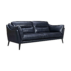 Armen Living Franz 87" Modern Leather Sofa, Blue Midnight