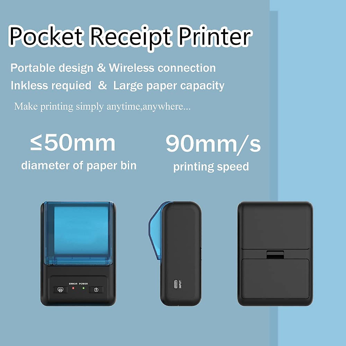 Meihengtong Bluetooth Receipt Printer Thermal Portable Wireless POS Printer for Small Business 58mm Mini Mobile Ticket Printer for Android & Windows