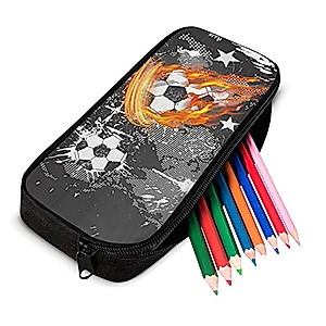 KXZOYLM Fire Soccer Backpack Cool Football School Backpacks 3 Pieces Set Camo Soccer School Bookbag with Lunch Bag And Pencil Case Casual Soccer Shoulder Bag for Boys Girls Teens