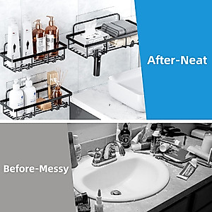 PLEDDANIO Adhesive Shower Caddy - 5 Pack Shower Shelf for Inside Shower, No Drilling Shower Rack with Hooks, Large Capacity Bathroom Accessories Organizer, No Drilling Wall Mounted Rack