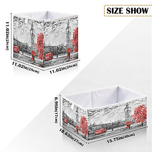 Emelivor London Rectangle Storage Bins Fabric Storage Cube Large Storage Baskets for Shelves Collapsible Cube Organizer Bins for Shelves Home Office Clothes Clothing,16 x 11inch