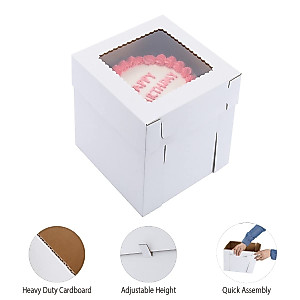 Huoshange Tall Cake Boxes for Tier Cakes,2 Sizes 4 Pack 10x10x12in and 12x12x12in,Sturdy Cardboard Cake Boxes Shipping in 2 3 Tier for Layer Tiered Cakes，Disposable Cake Containers