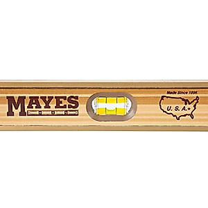 Mayes 10136 48-Inch Bound Wood Laminated Level, Level Tool 48 Inch, Basic Level and Plumb Vials, 4 Ft. Level Crafted with Laminated Layers of American Hardwood