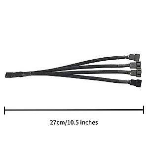 novonest PWM Fan Splitter, 1 to 4 Cable Sleeved Braided Y Splitter,Fan Extension Cable(2 Packs) with 4-pin Adapter, Suitable for All 3-pin and 4-pin Pc Fans,FH-4