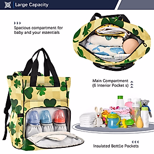 St. Patrick's Day Shamrock Diaper Bag Backpack for Baby Boys Girls Baby Essentials Travel Tote with Stroller Straps & Bottle Storage Nappy Changing Bag for Traveling Shopping Hiking Moms Dads