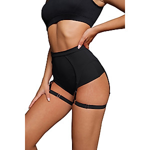 BZB Women's Booty Shorts with Garters High Waisted Biker Hot Pants Gym Cheeky Garter Running Shorts Black