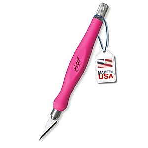 Excel Blades Fit Grip Knife - Ultra Sharp Knife with Carbon Steel Angled Edge Blade & Contoured Rubberized Grip - Light Duty Cutting Tool for Precision Cutting and Trimming - Pink, Made in the USA