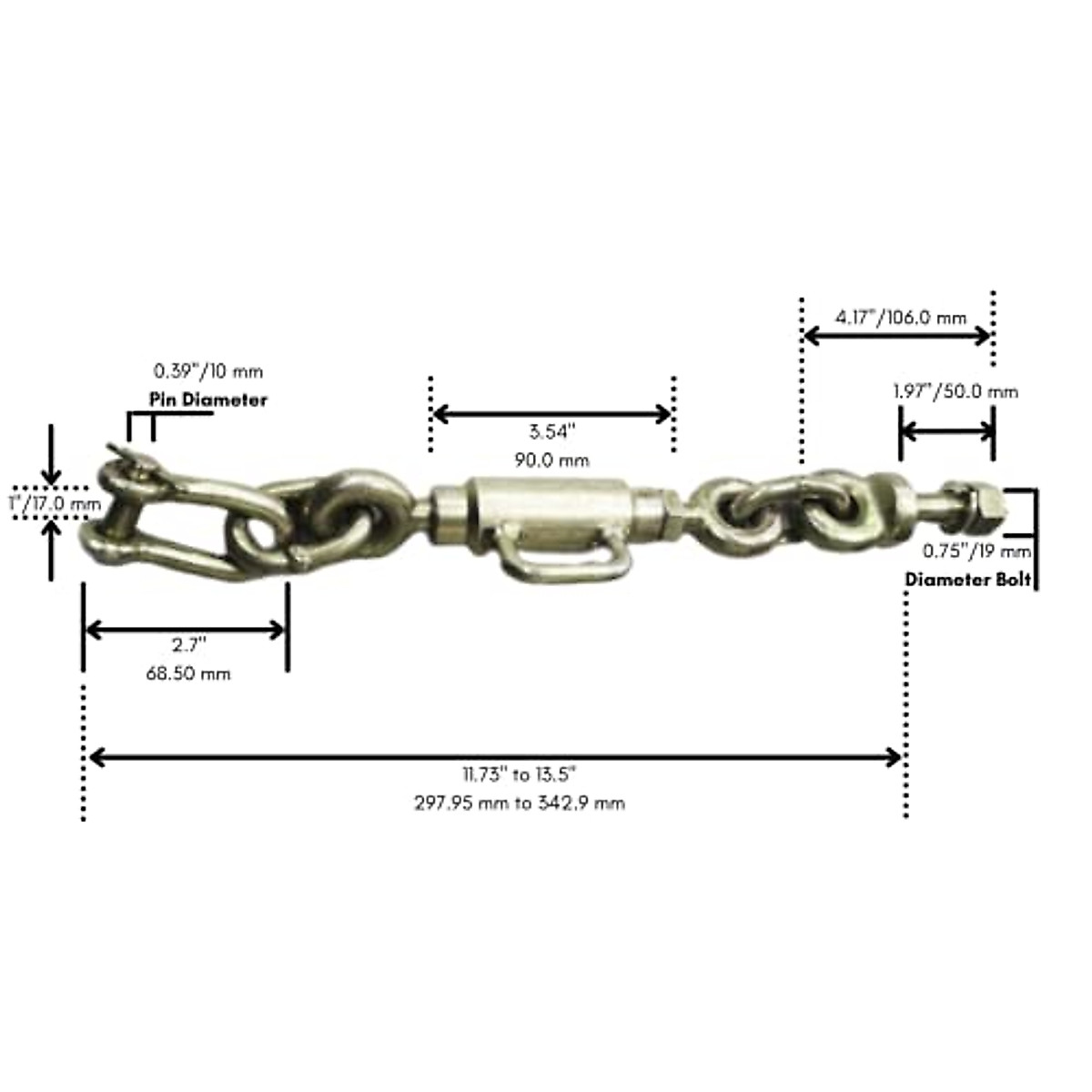 1 (One) Universal 3 Point Hitch Chain Stabilizers Turnbuckle Sway Check 11.7-13.5 Fit Most Tractors 15 to 40 HP