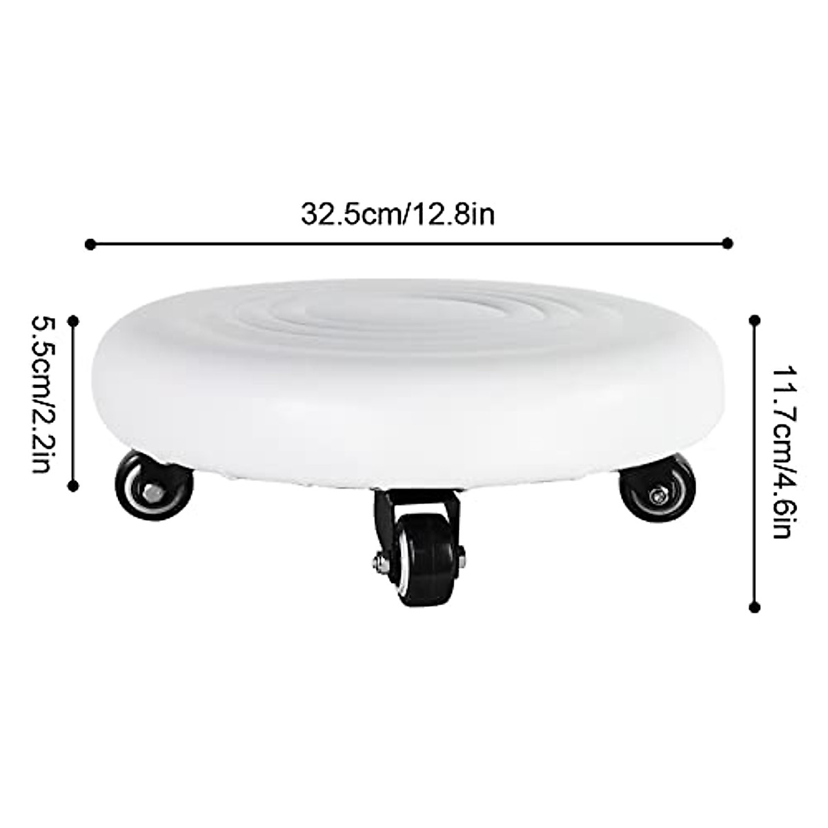 WKWKER Modern Roller Seat 360° Rotating PU Leather Rolling Stool Floor Stools with Universal Caster Ottoman Step Stools Fitness Sport H：4.6" Swivel Wheels for Home Garage Shop (White)