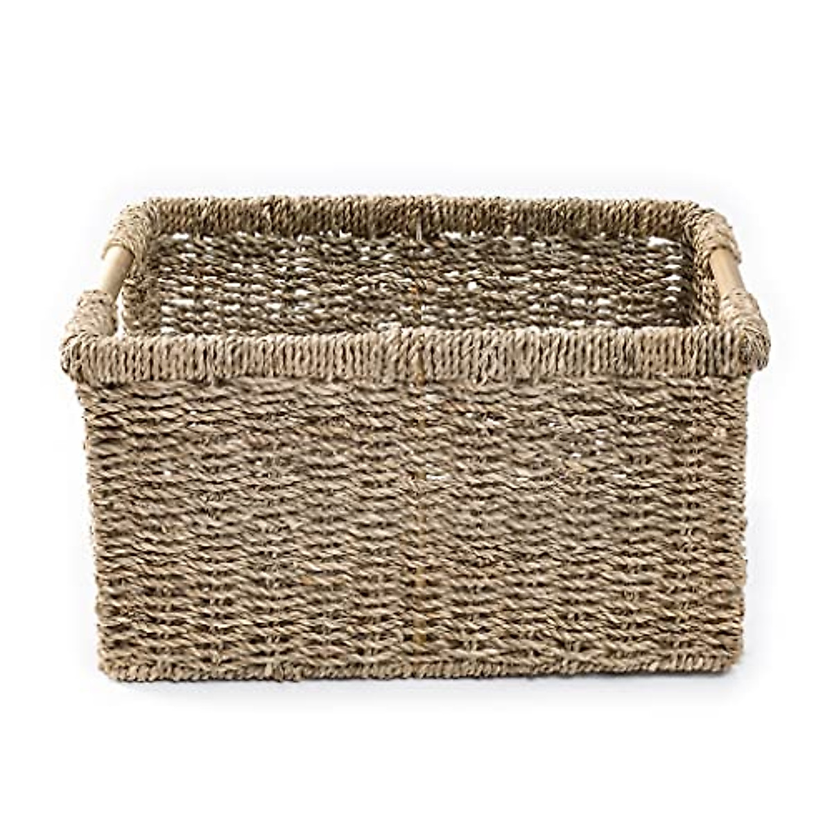 Teri Tale Seagrass Storage Baskets with Wooden Handles, Rectangular Wicker Baskets for Organizing - Decorative Wicker Storage Basket for Living Room (Large)