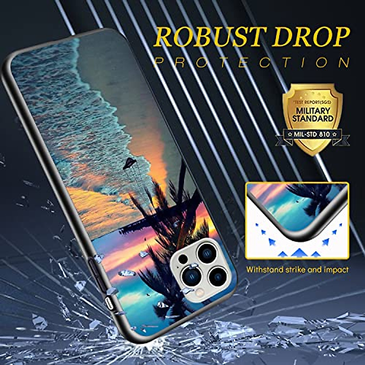 RAOIOLS Compatible with iPhone 13 Pro Max Case Cover,Sunset Beach Palm Trees,Protective Shockproof Full Body Soft TPU Bumper and PC Protective Slim Case for iPhone 13 Pro Max - 6.7inch