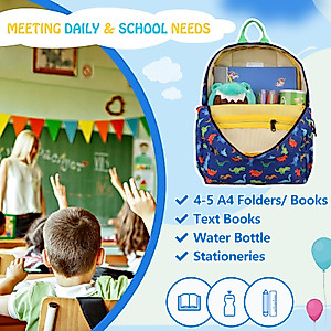 VX VONXURY School Backpack for Boys, Lightweight Kids Backpack Preschool Toddler Kindergarten Bookbag with Front Chest Buckle,Blue Dinosaur