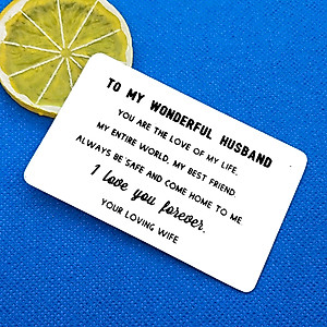 Engraved Wallet Insert Card for Husband Wedding Gifts from Wife I Love You Wallet Card for Men Valentines for Husband Christmas Birthday Gifts for Husband Him, Always be safe and come home to me