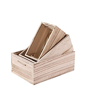 Quanshu 3-Piece Antique Wooden Nesting Storage Box With Twisted Rope Handle For Storage | Country Decoration (brown 658)