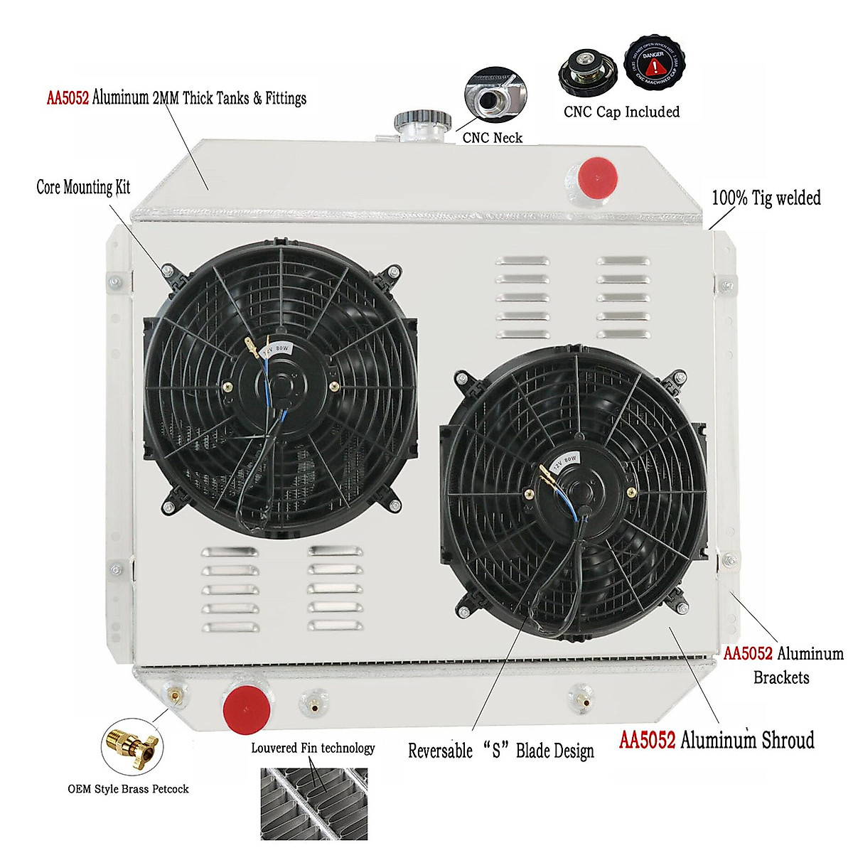 FitferaLu 3 Row All aluminum Radiator with Shroud Fan Replacement for 1966-1979 Ford Bronco F100 F150 F250 F350 F500