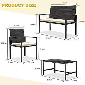 rattantree Patio Furniture Set, 4 Pieces Outdoor Rattan Garden Furniture Set Wicker Patio Conversation Furniture Set for Yard, Poolside, Lawn, Porch and Backyard (Black 1)