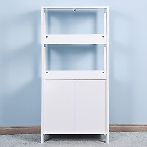 Huedimboene Large Bathroom Floor Cabinet, Freestanding Multipurpose Storage Cabinet with 2 Open Shelves and Storag Cupboard for Bathroom Kitchen Living Room Entryway, 23.6 x 12.8 x 48.0 inches, White