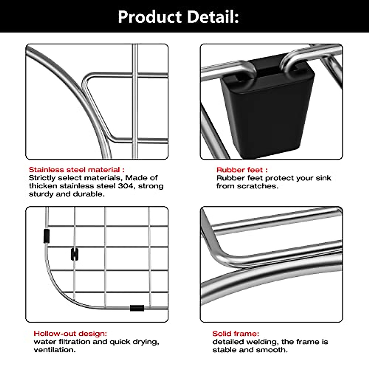 ARLBA 2Pack 304 Stainless Steel Sink Protector for Double Kitchen Sink Rear Drain,(13"x16"& 11.26"x14.5") Metal Sink Grid Sink Grate Sink Rack for Bottom of Kitchen Sink w/Sink Strainers Rubber feet